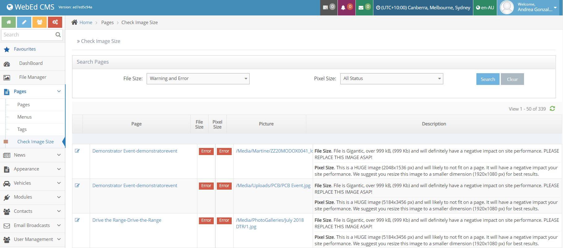 WebEd User Guide - Check Image Size